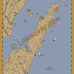 Door County WI, Wisconsin Map / Print - Etsy