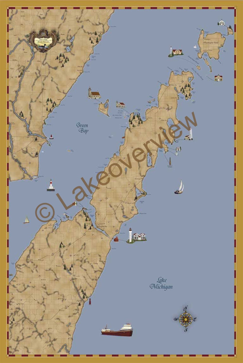 Door County WI, Wisconsin Map / Print - Etsy
