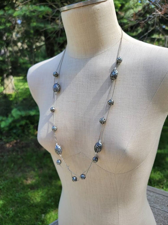 Black and Pewter Beaded Necklaces Jewelry Set #A08; S… - Gem