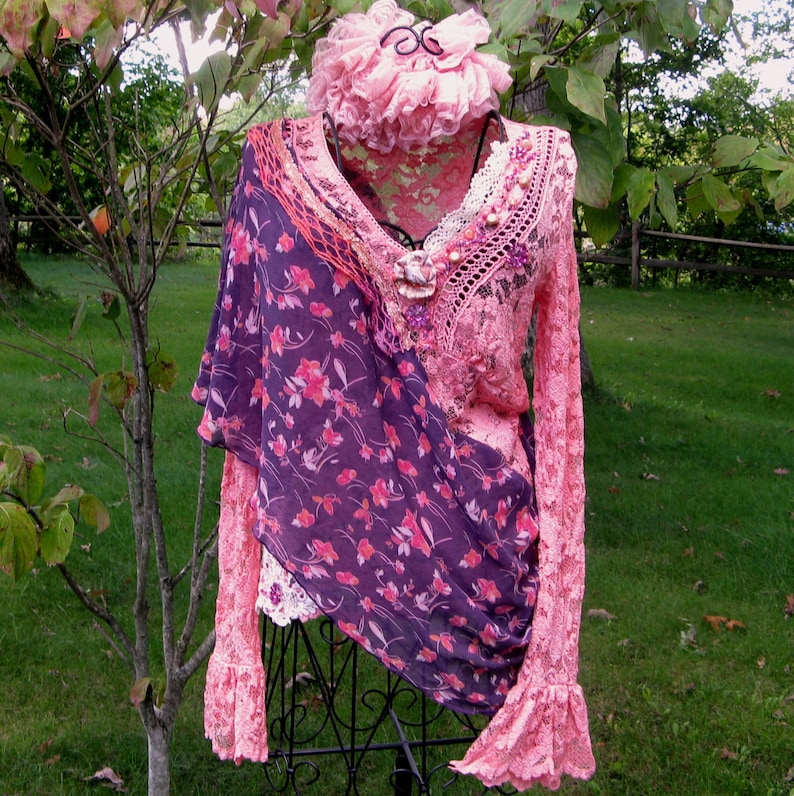 Art to Wear Peach Lace Gypsy Fairy Boho Romantic Upcycled Top | Etsy