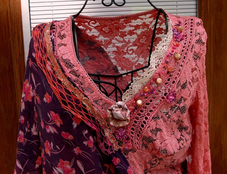 Art to Wear Peach Lace Gypsy Fairy Boho Romantic Upcycled Top | Etsy