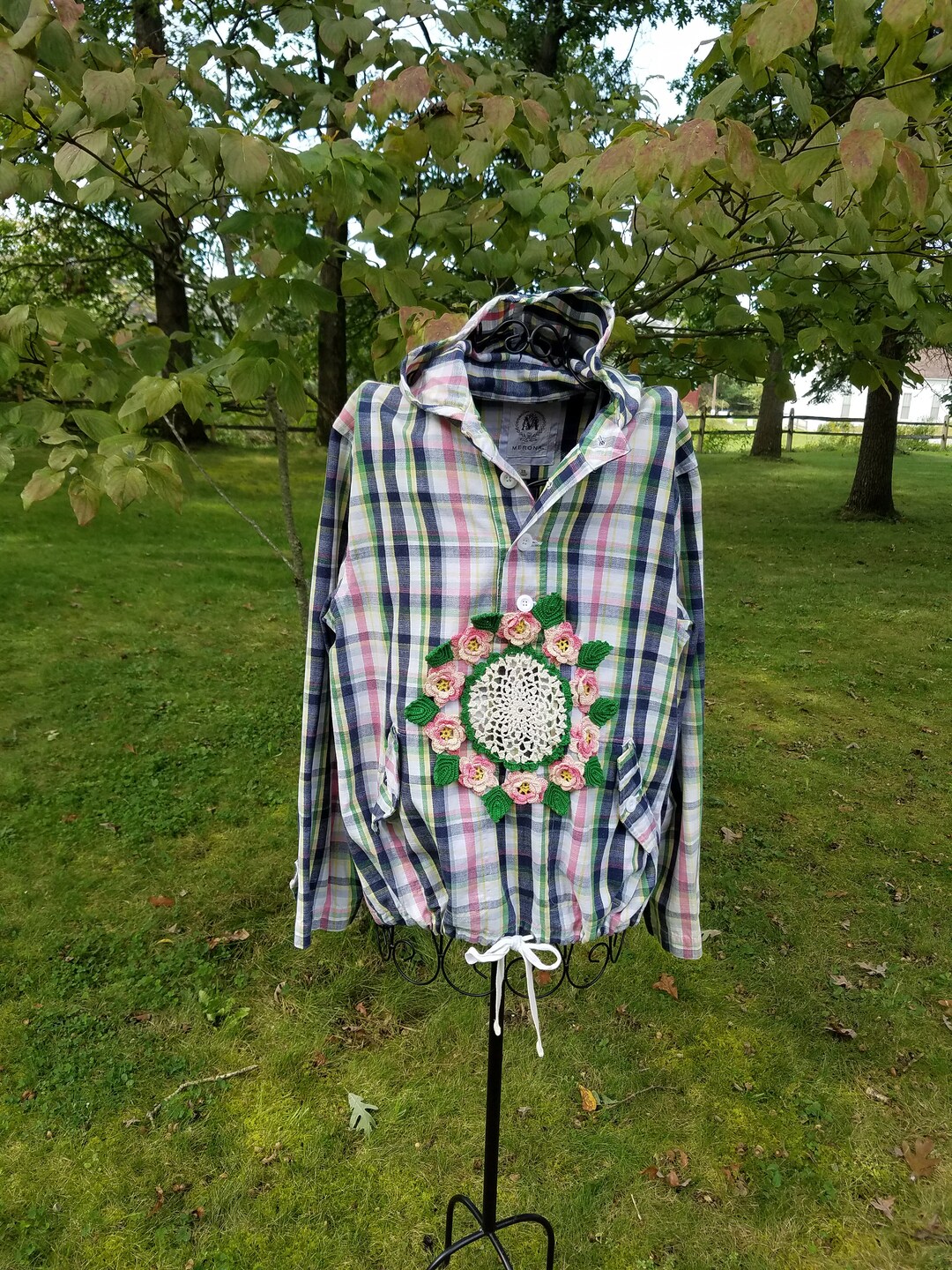 Plaid Gypsy Boho Hippie Hoodie Made With Upcycled Crochet Doilies - Etsy