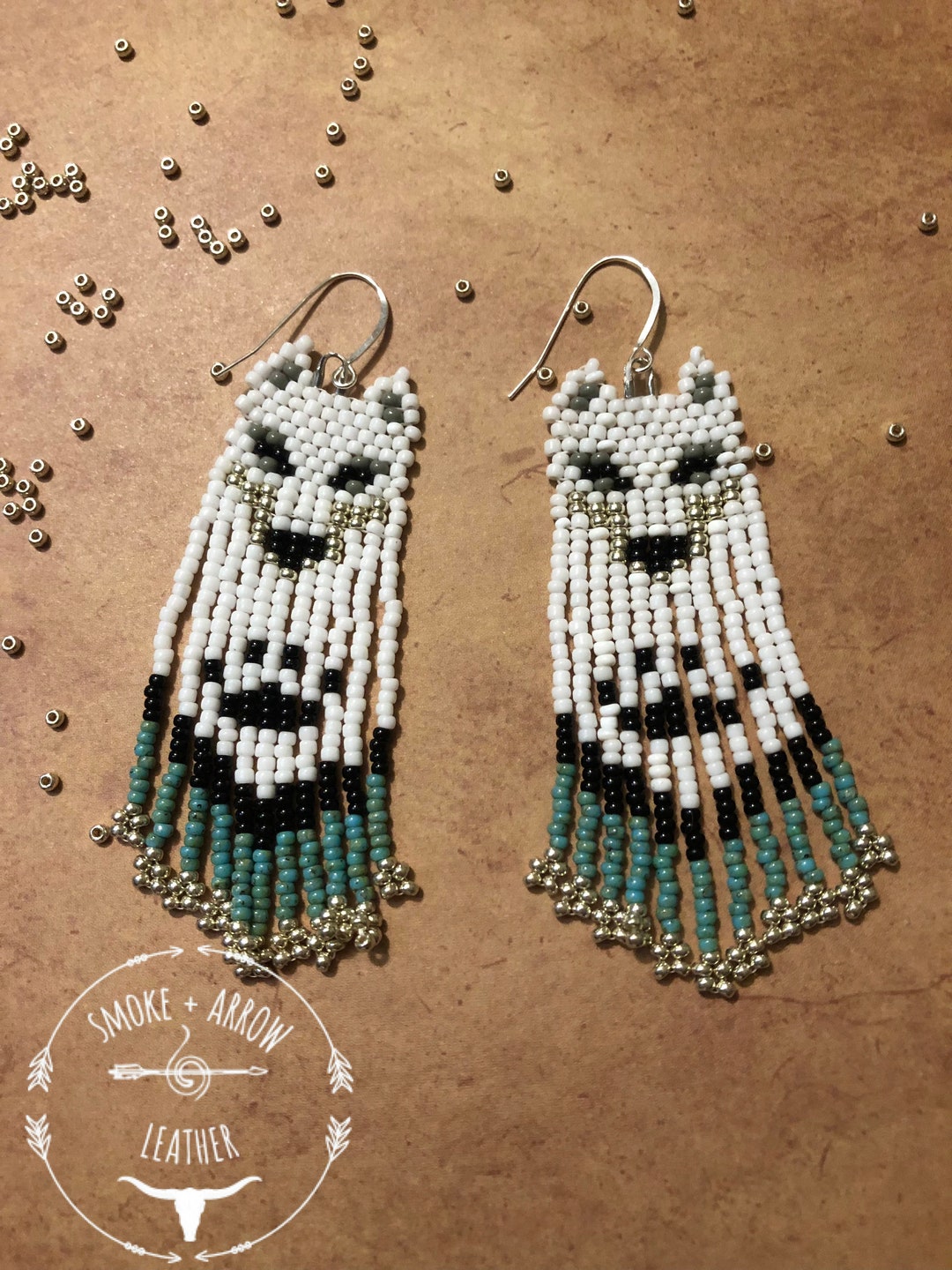 White Wolf Seed Bead Earrings - Fringe Earrings - Handwoven -CUSTOM ...