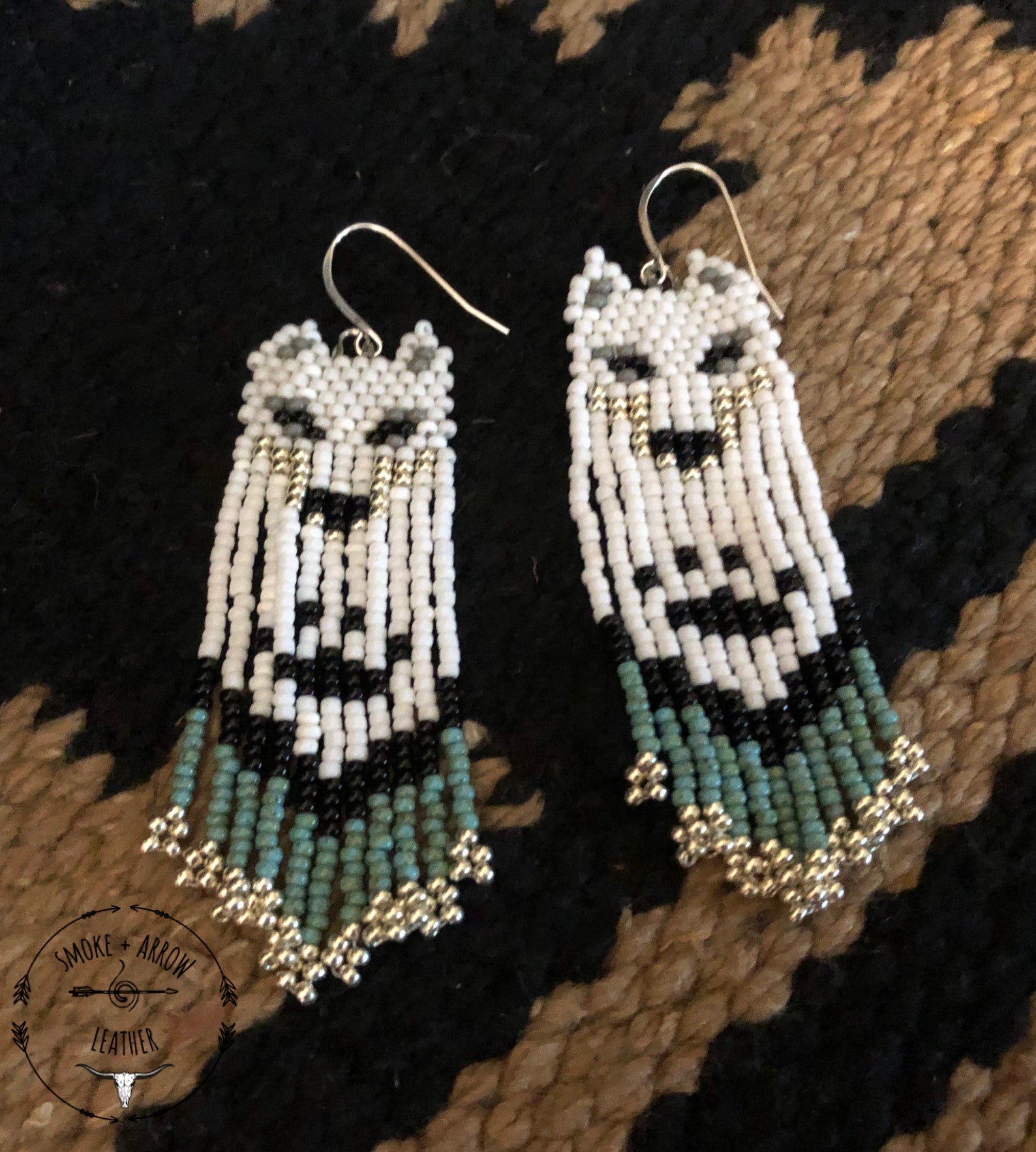 White Wolf Seed Bead Earrings Fringe Earrings Handwoven Beaded Earrings ...