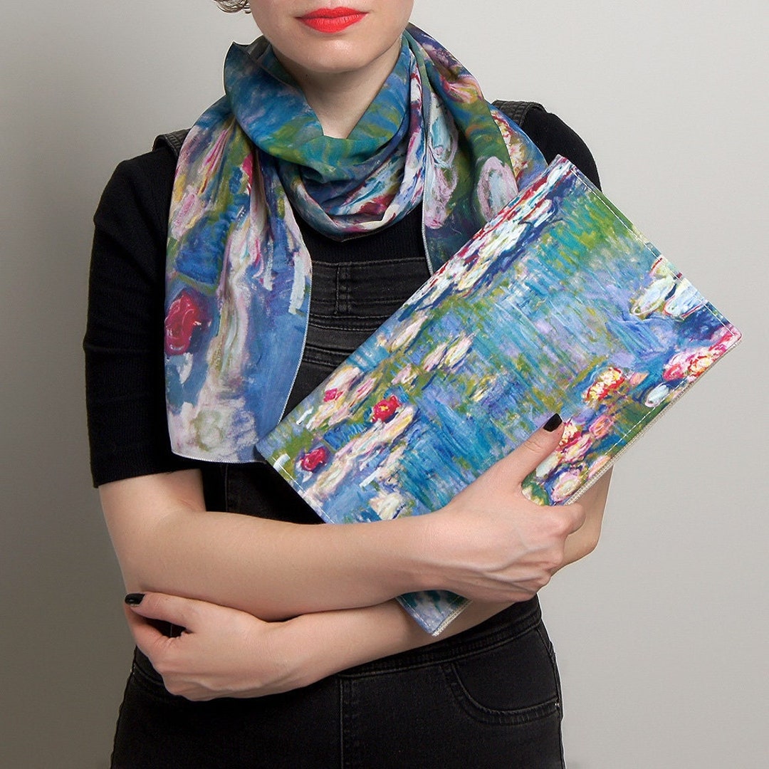 Monet Art Lover Gift Set Water Lilies Chiffon Scarf Women Envelope ...