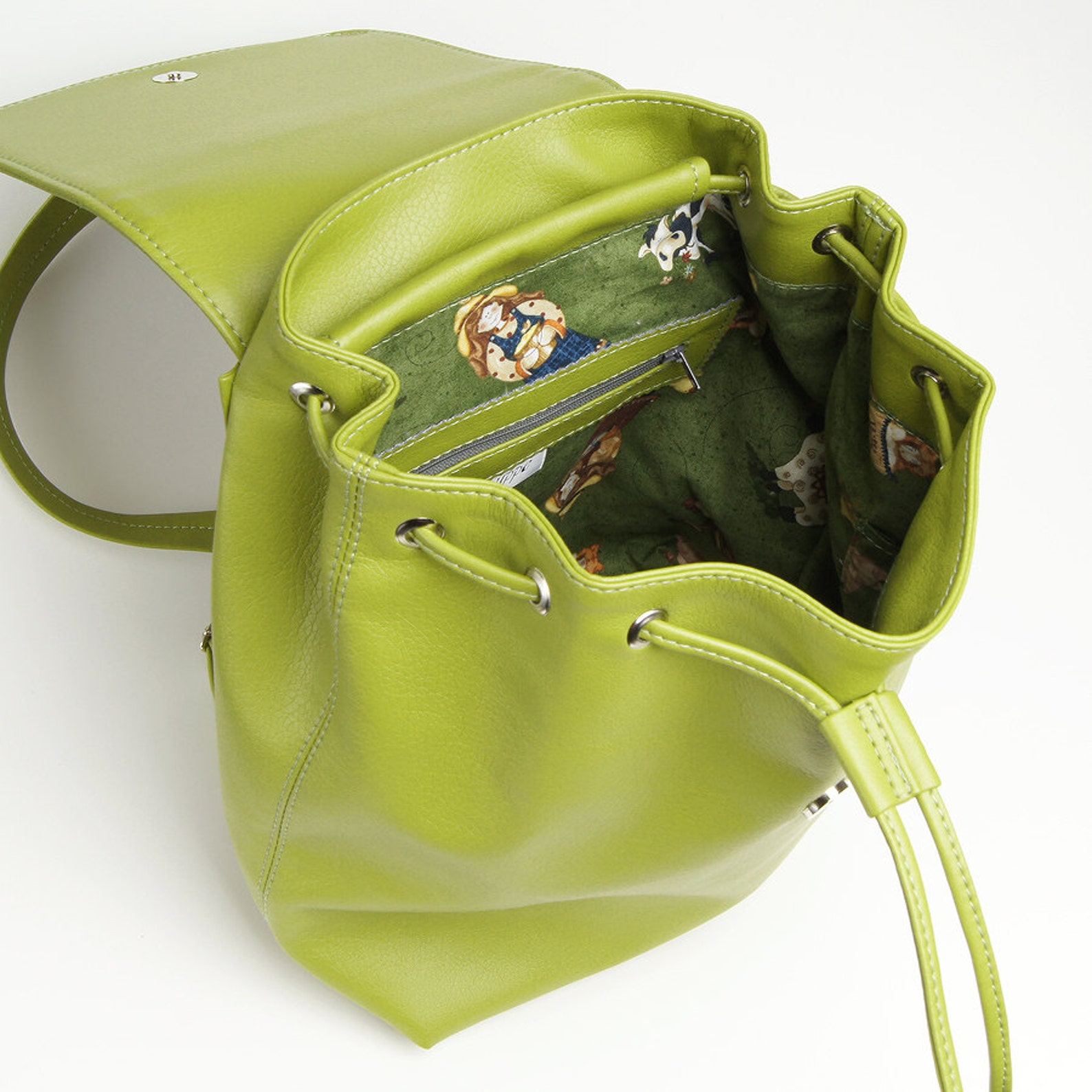 Green Eco Leather Backpack Vegan Leather Backpack Purse - Etsy