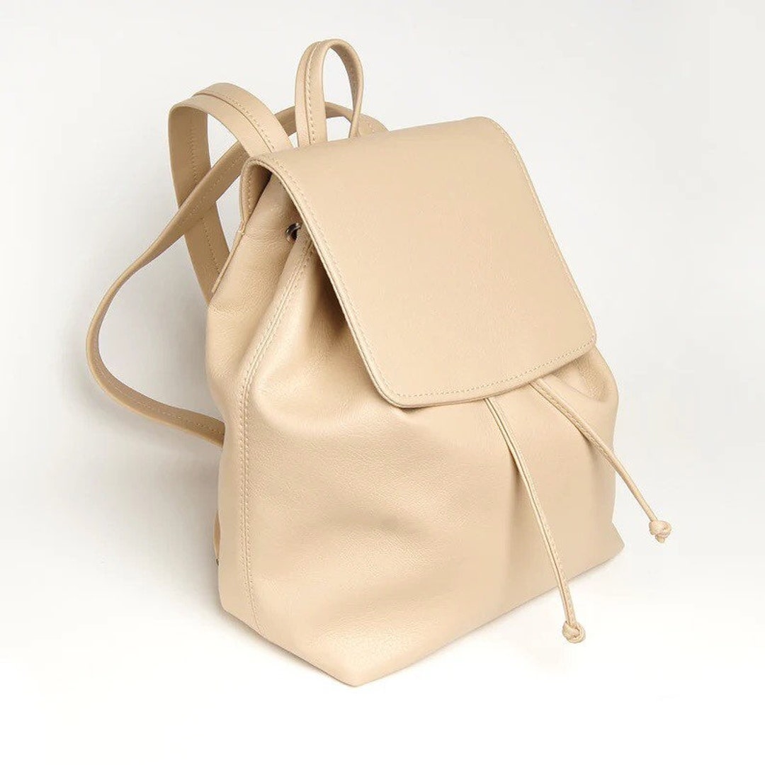 Beige Eco Leather Backpack, Vegan Leather Backpack, Backpack Purse ...