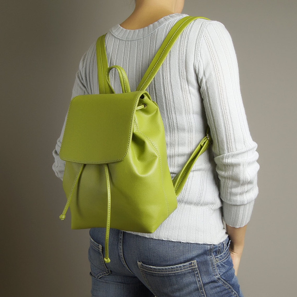Green Eco Leather Backpack Vegan Leather Backpack Purse | Etsy