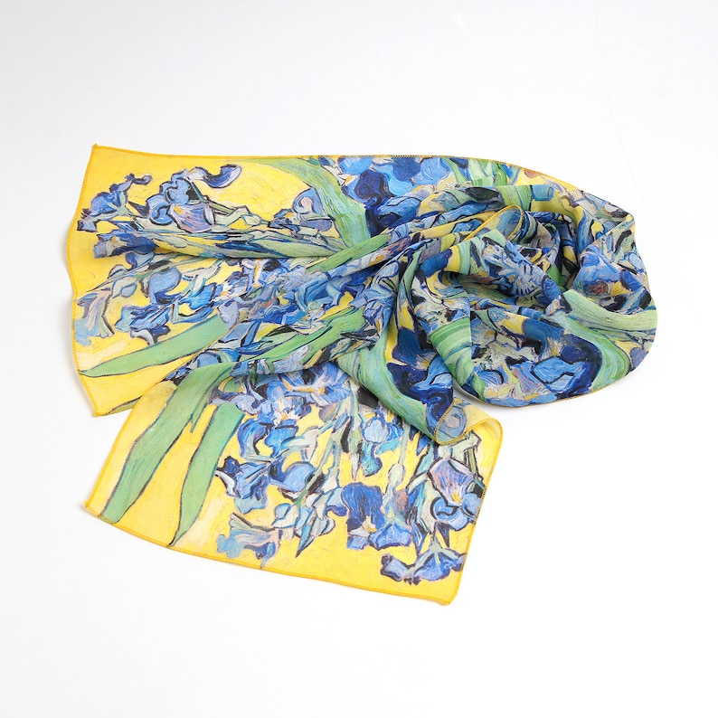 Iris Scarf Flower Shawl Print Scarf Van Gogh Green Yellow Scarf Chiffon ...