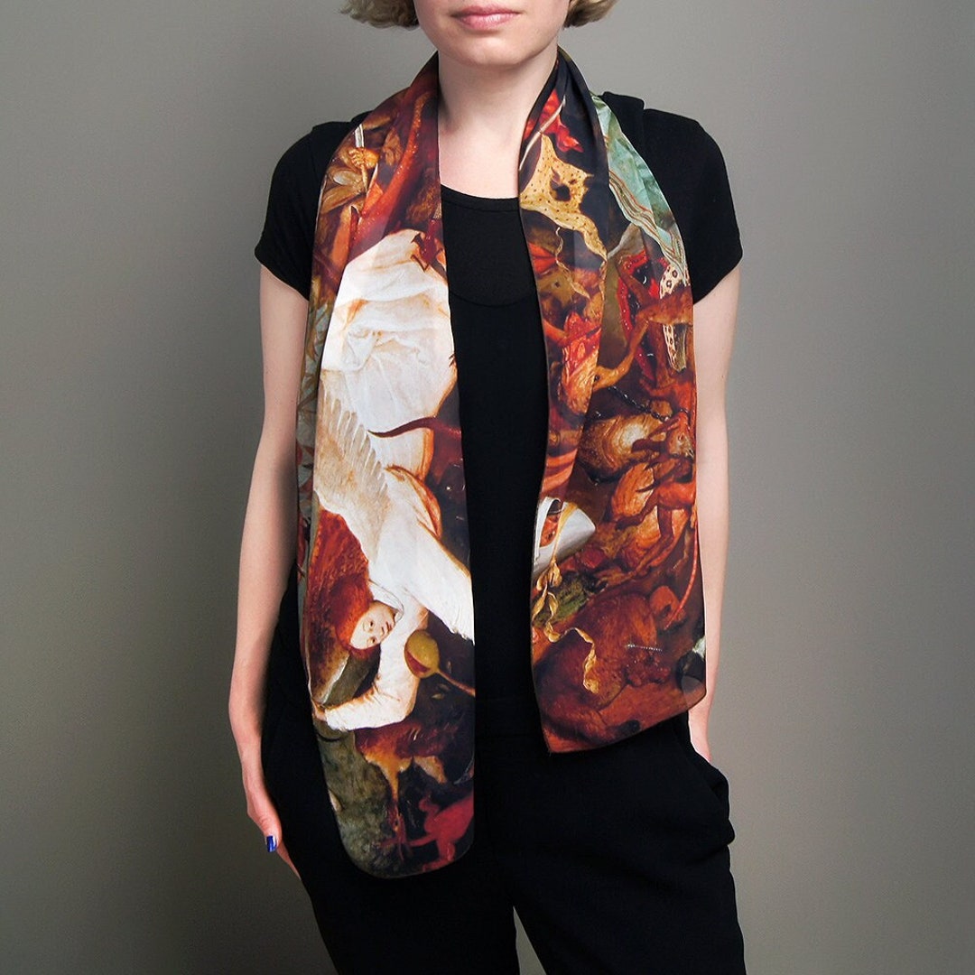 Fallen Angel Silk Scarf Women Art Teacher Gift Brown Scarf Boho Scarf ...