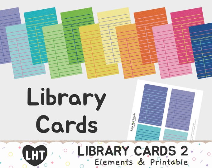 Rainbow Library Cards Printable – Colorful Scrapbook Elements (digital ...