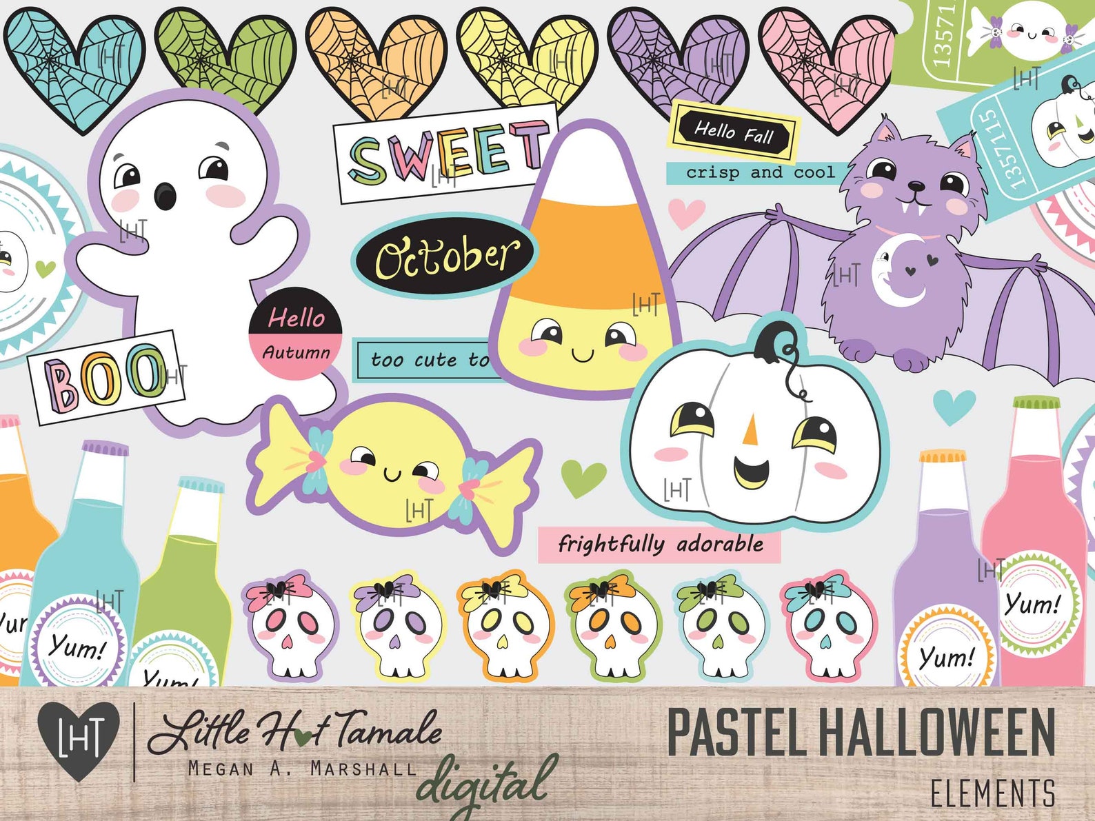 Pastel Halloween Clipart Elements and Printable Little Hot - Etsy
