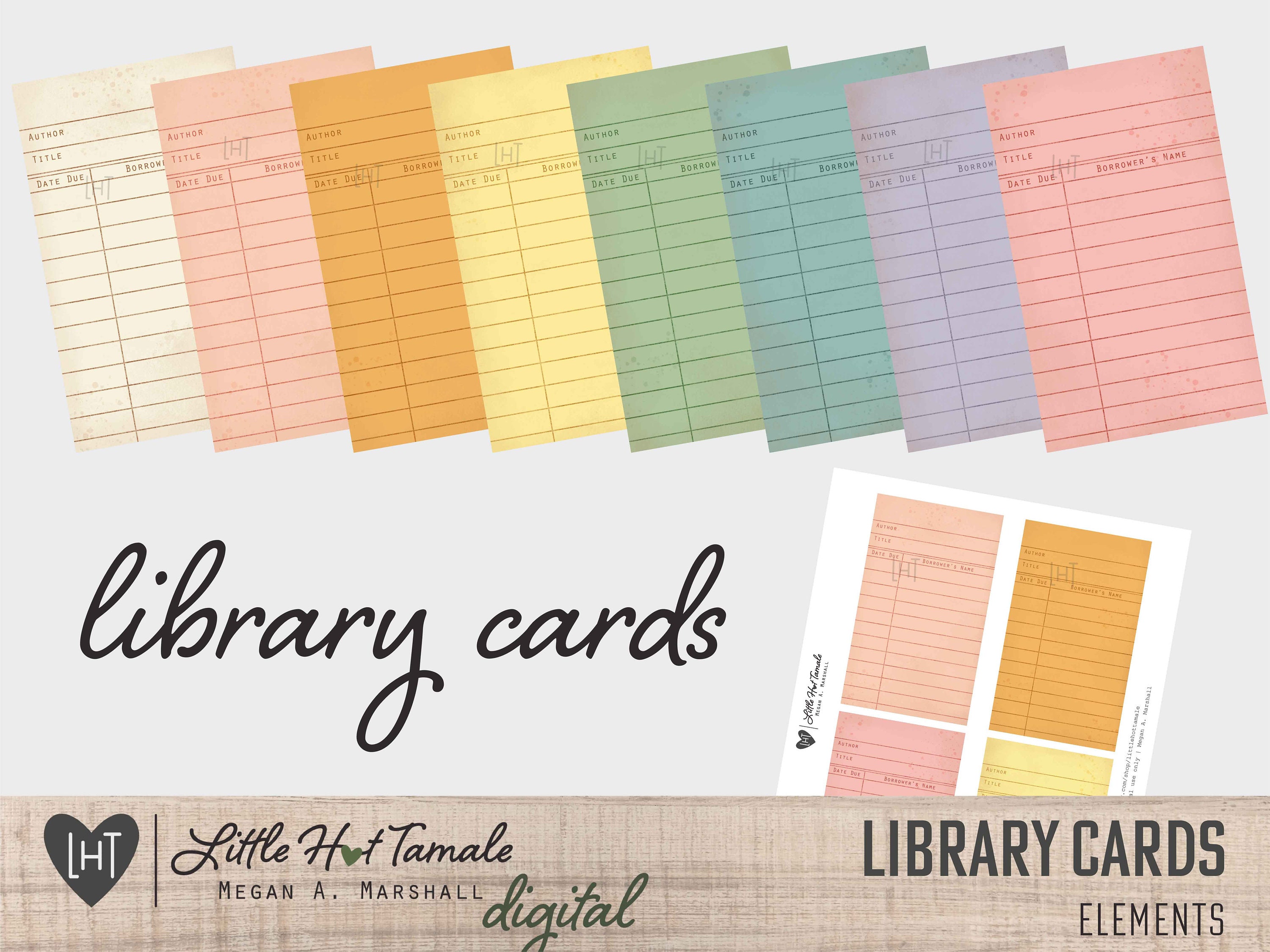 Colorful Blank Library Card Digital Elements and Printable - Etsy