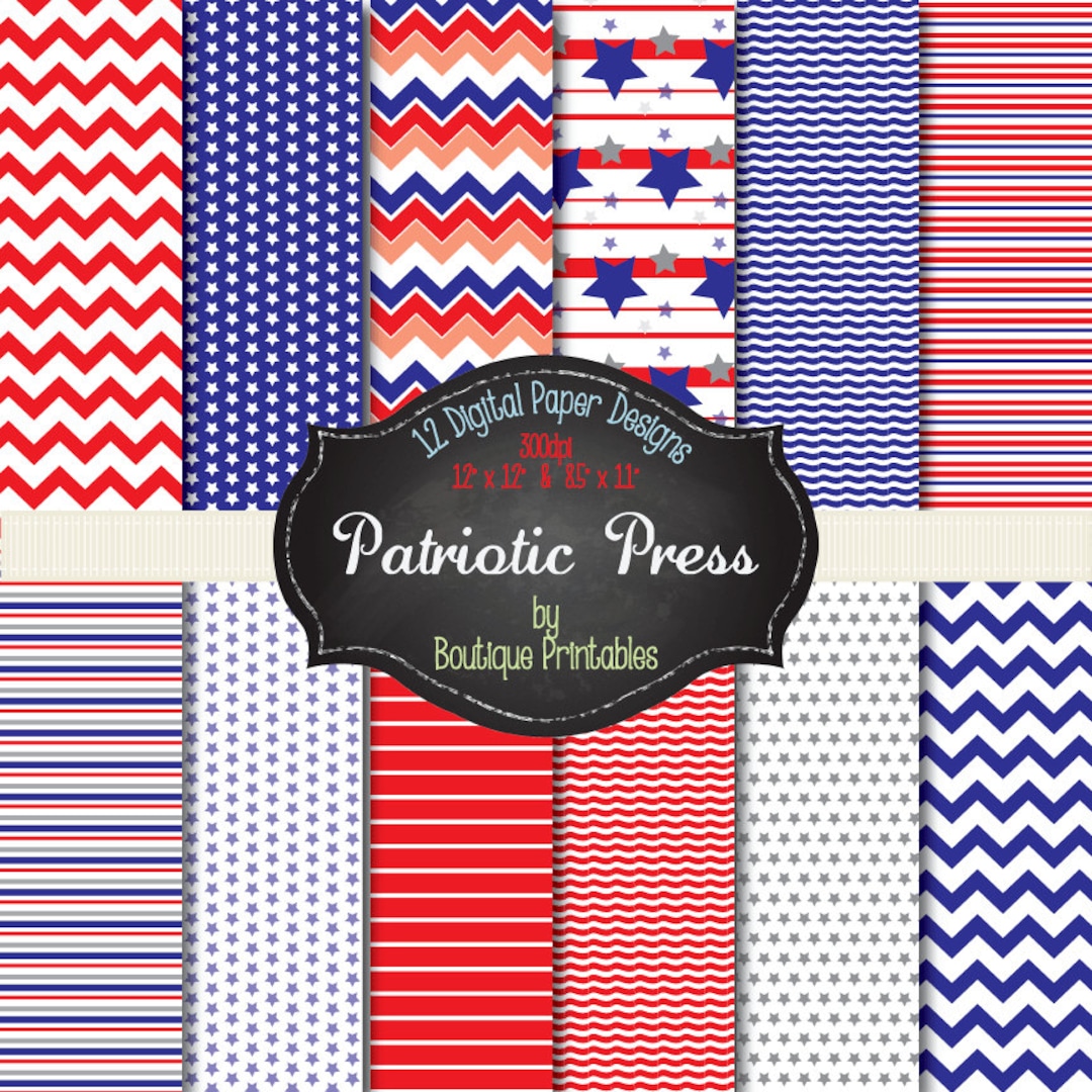 Patriotic Press Red & Blue Digital Papers 12x12 and 8.5x11 300 Dpi - Etsy