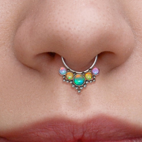 Septum Hoop Opal Septum Ring 16g Daith Jewelry Surgical - Etsy