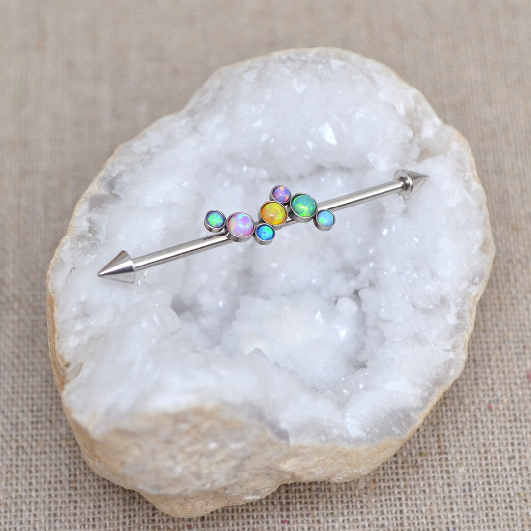 Industrial Barbell Opal - Scaffold Piercing - Surgical Steel Industrial ...