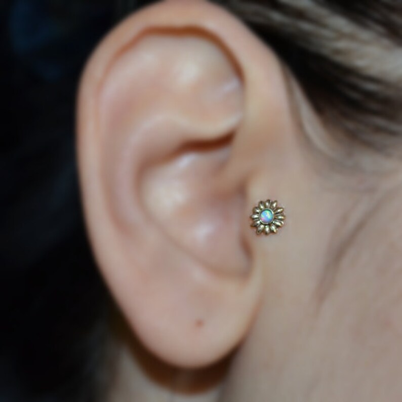 Opal Nose Stud Gold Flower Nose Ring 16 Gauge Tragus - Etsy