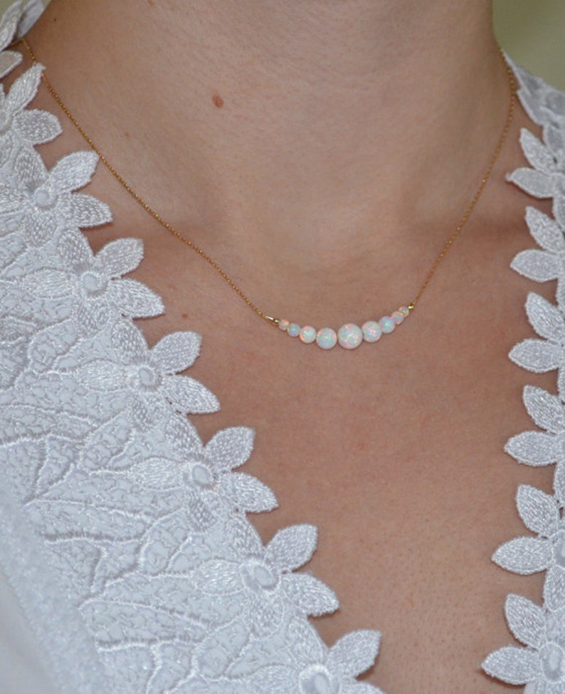 Opal Necklace Tiny Dot Necklace Small Opal Ball Gold Etsy