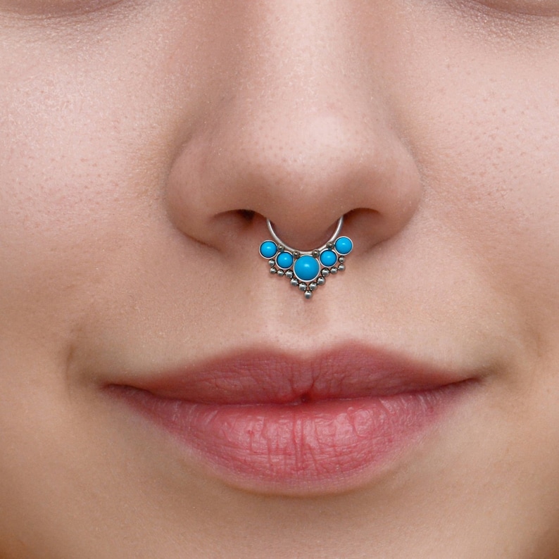 Septum Hoop - Turquoise Septum Ring 16g - Daith Jewelry Surgical Steel ...