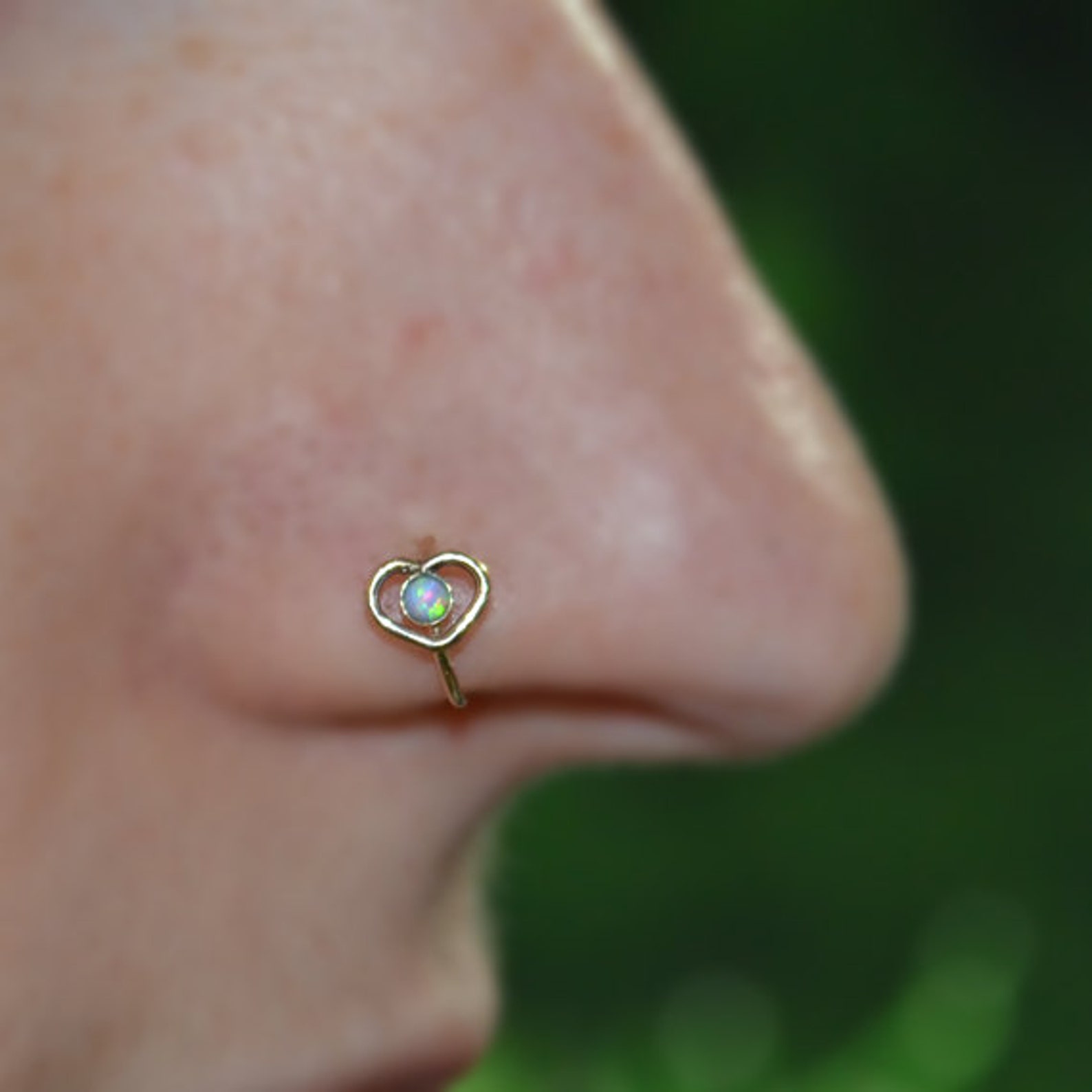 Gold Heart Nose Ring Hoop - Nose Stud - Blue Opal Tragus Earring Hoop ...