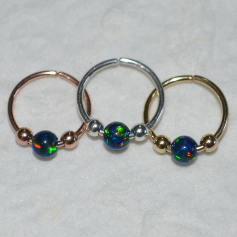 Silver Septum Ring 3mm Opal - Septum Piercing 20 Gauge - Nose Ring Hoop ...