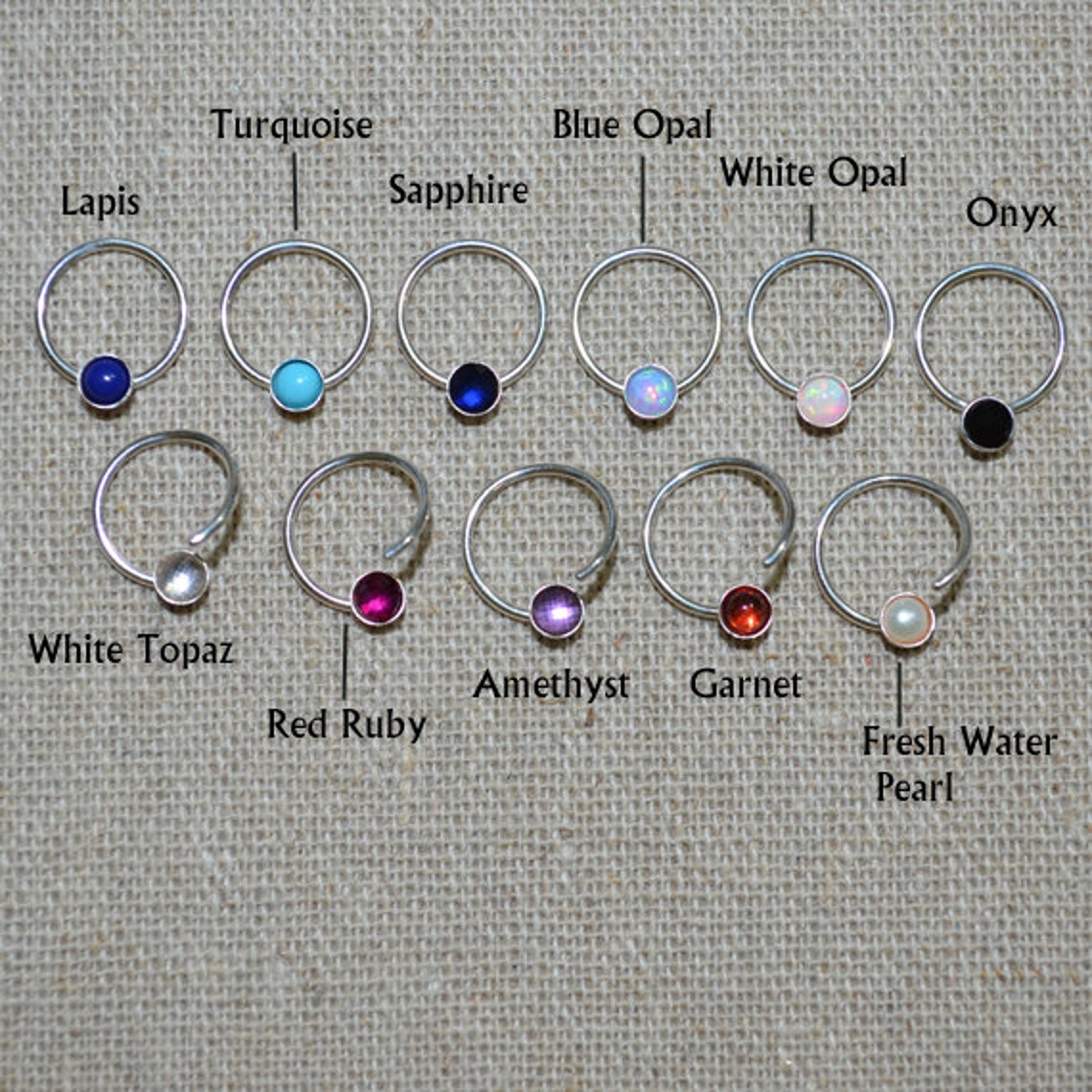 Tragus Earring - Silver Nose Piercing - Helix Ring - Sapphire Tragus ...
