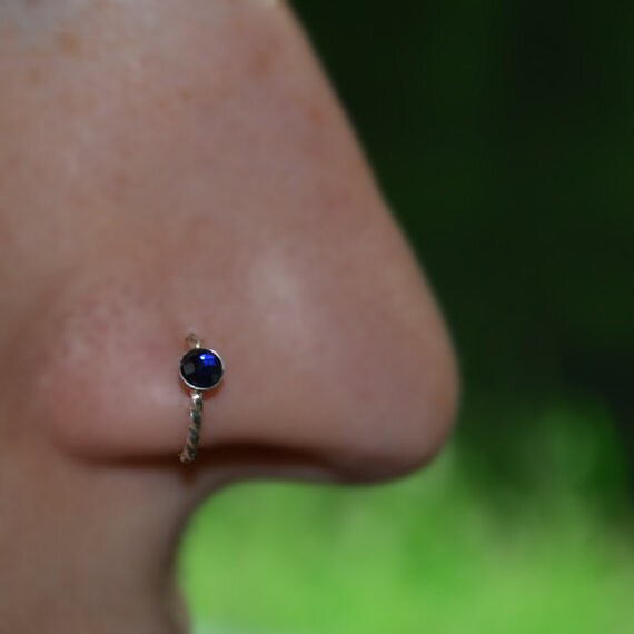 Tragus Earring - Silver Nose Piercing - Helix Ring - Sapphire Tragus ...