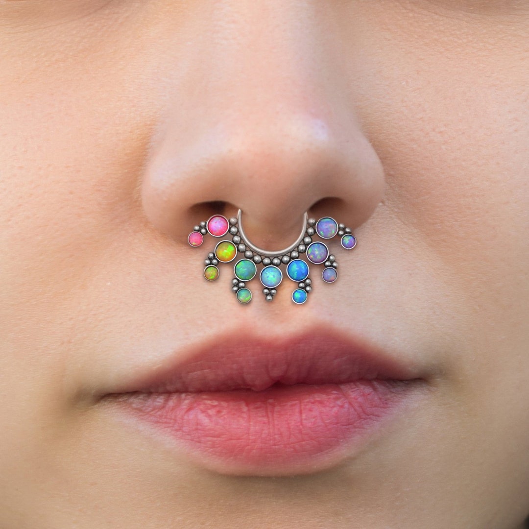 Septum Earring - Surgical Steel Septum Piercing Jewelry - Opal Septum ...