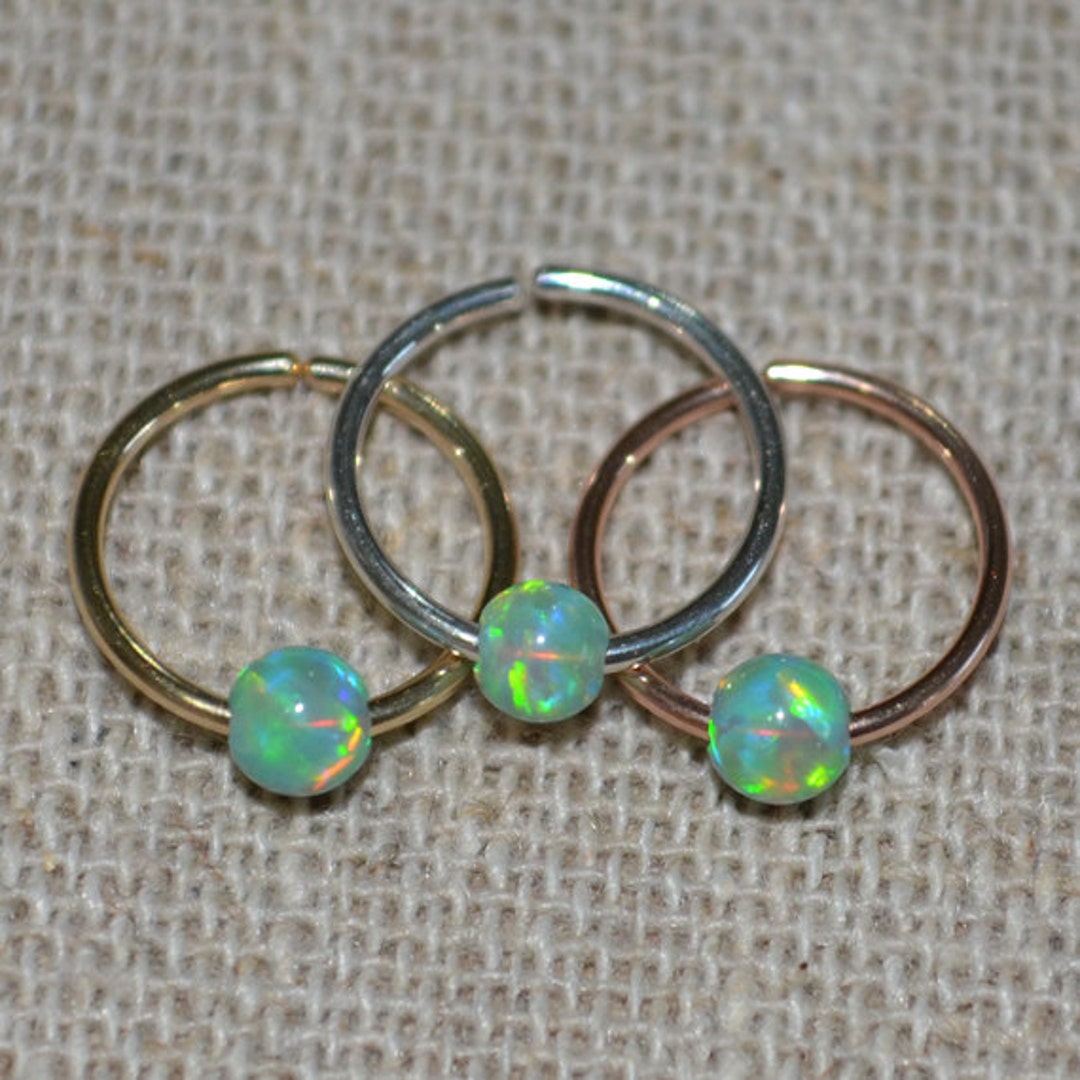 Silver Nose Ring 20g - Tragus Ring 3mm Opal - Forward Helix Earring ...