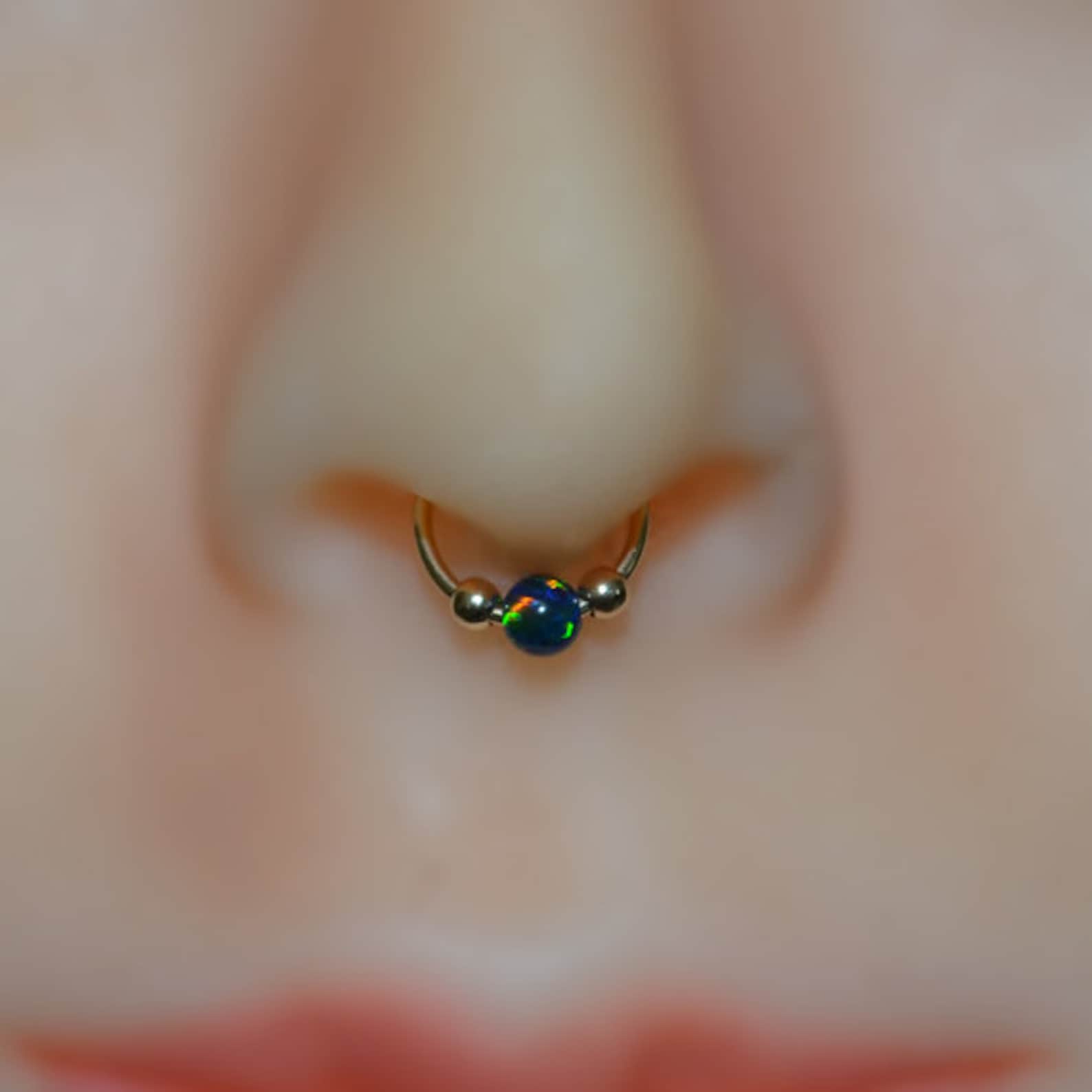 Silver Septum Ring 3mm Opal - Septum Piercing 20 Gauge - Nose Ring Hoop ...