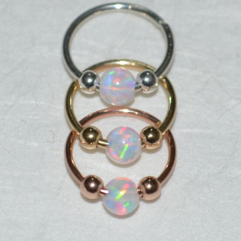Septum Ring 3mm White Opal - Gold Septum Jewelry - Nose Ring Hoop ...