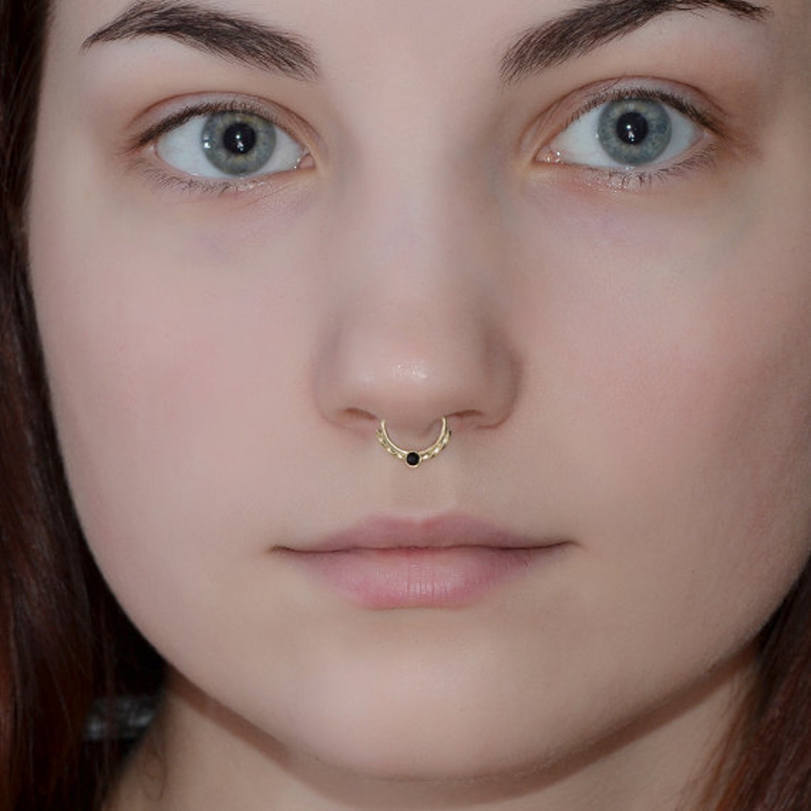 Gold Septum Ring 2mm Onyx Septum Piercing 20 Gauge Nose - Etsy