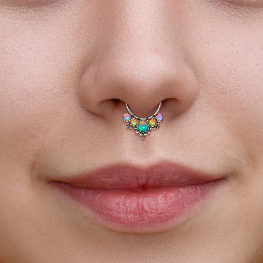Septum Hoop - Opal Septum Ring 16g - Daith Jewelry Surgical Steel ...