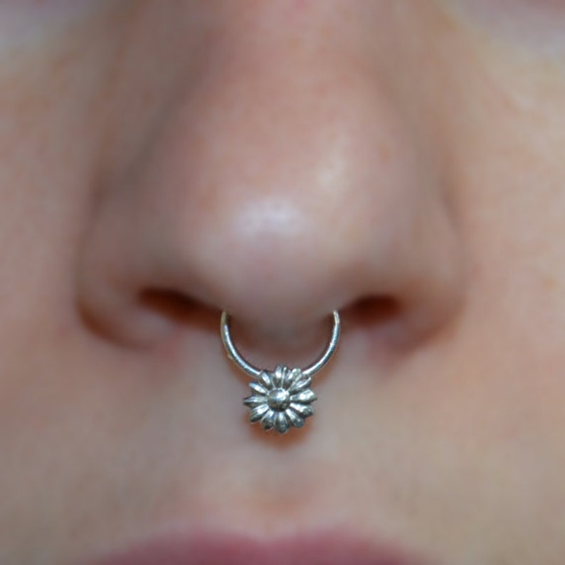 6mm Flower Septum Ring Silver Nose Ring Helix Earring | Etsy