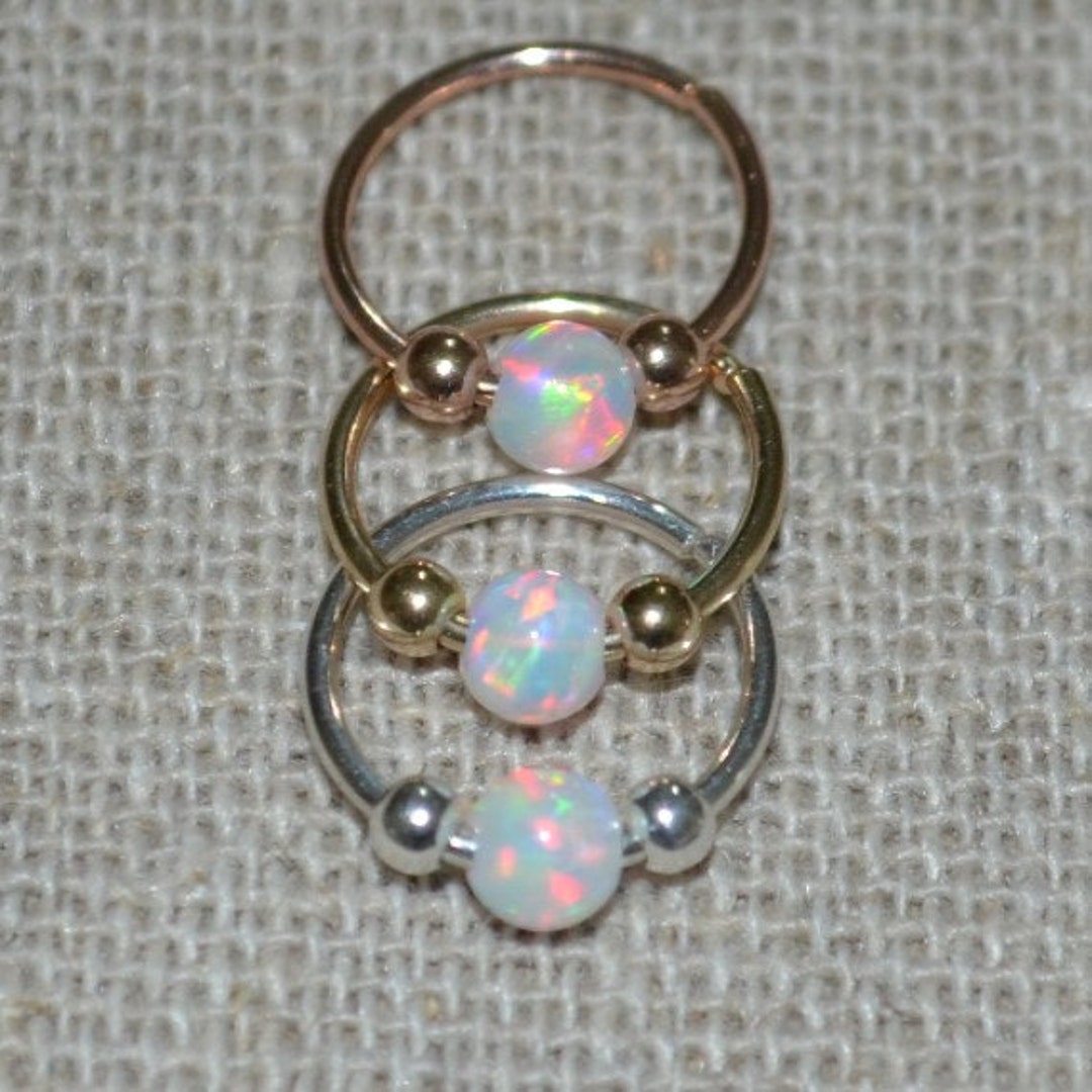 Septum Ring 3mm White Opal - Gold Septum Jewelry - Nose Ring Hoop ...