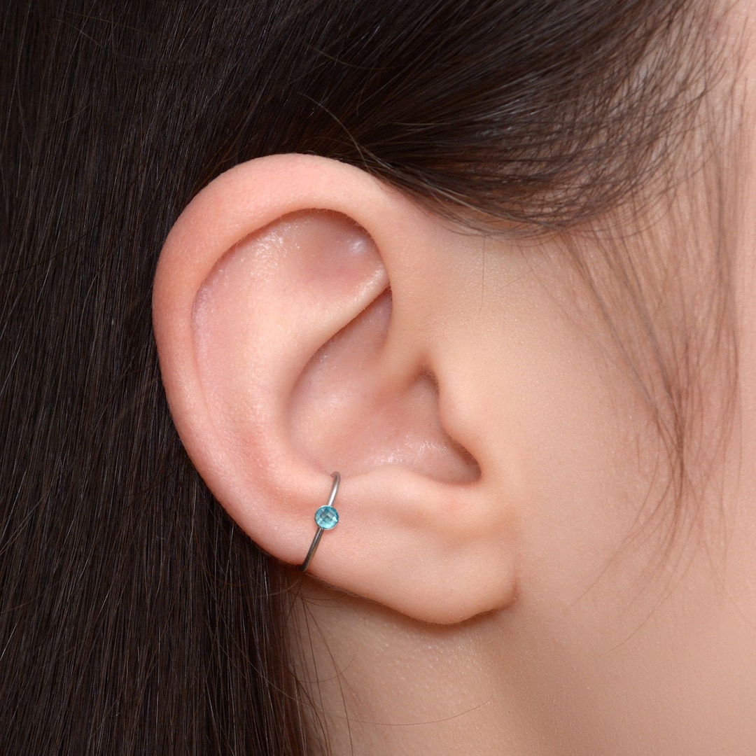 Titanium Forward Helix Hoop - Tragus Earring CZ - Cartilage Ring ...