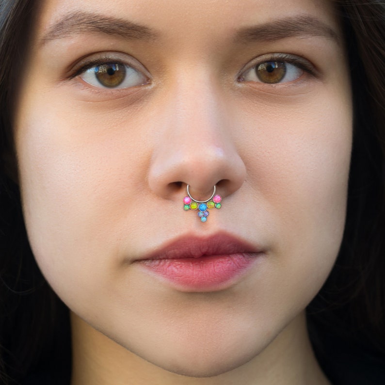 Septum Hoop Opal Septum Ring 16g Daith Jewelry Titanium - Etsy