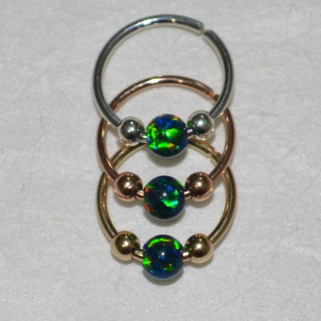 Silver Septum Ring 3mm Opal - Septum Piercing 20 Gauge - Nose Ring Hoop ...