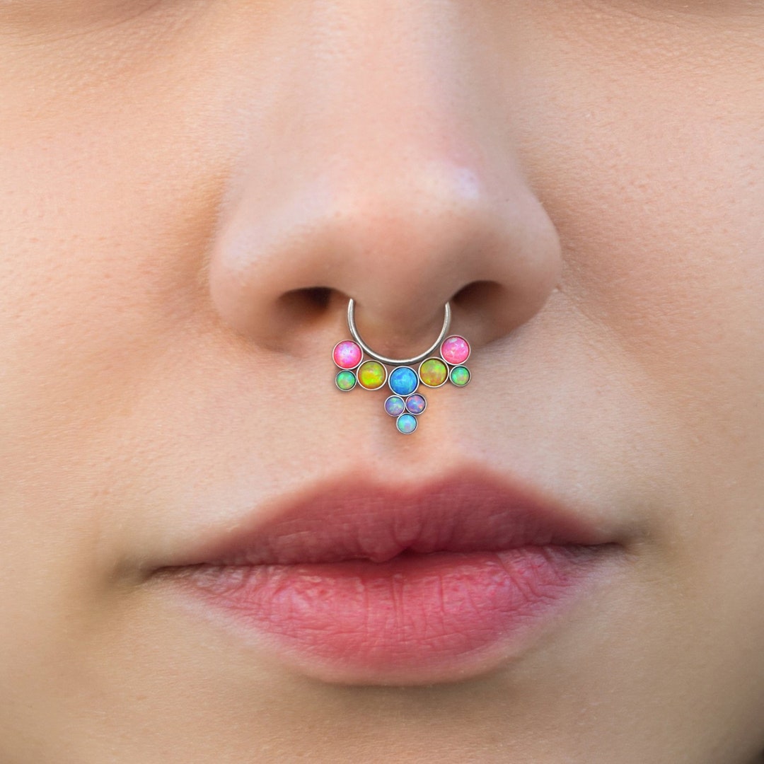 Septum Hoop - Opal Septum Ring 16g - Daith Jewelry Surgical Steel ...