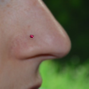 Gold Nose Stud 2mm Red Ruby - Nose Ring - Nose Screw - Tragus Piercing ...