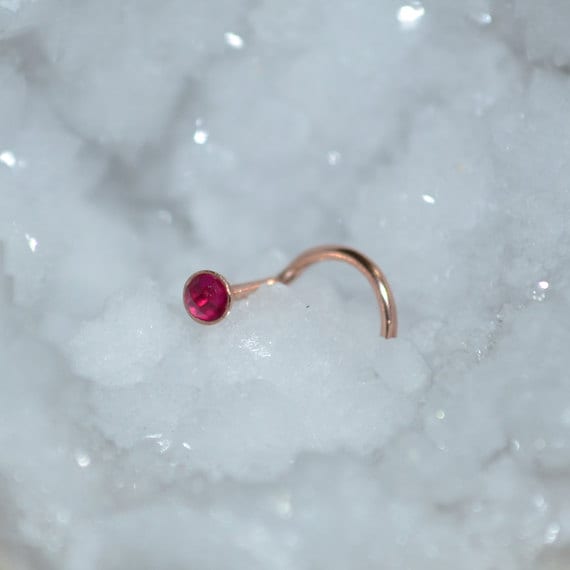 Gold Nose Stud 2mm Red Ruby - Nose Ring - Nose Screw - Tragus Piercing ...