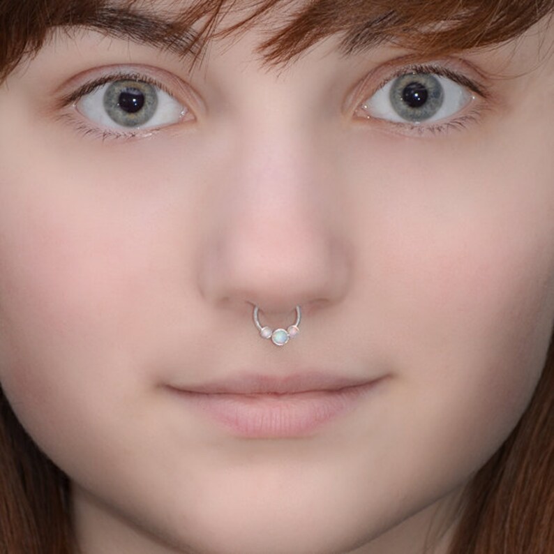 White Opal Septum Ring Silver Nose Ring Helix Earring - Etsy