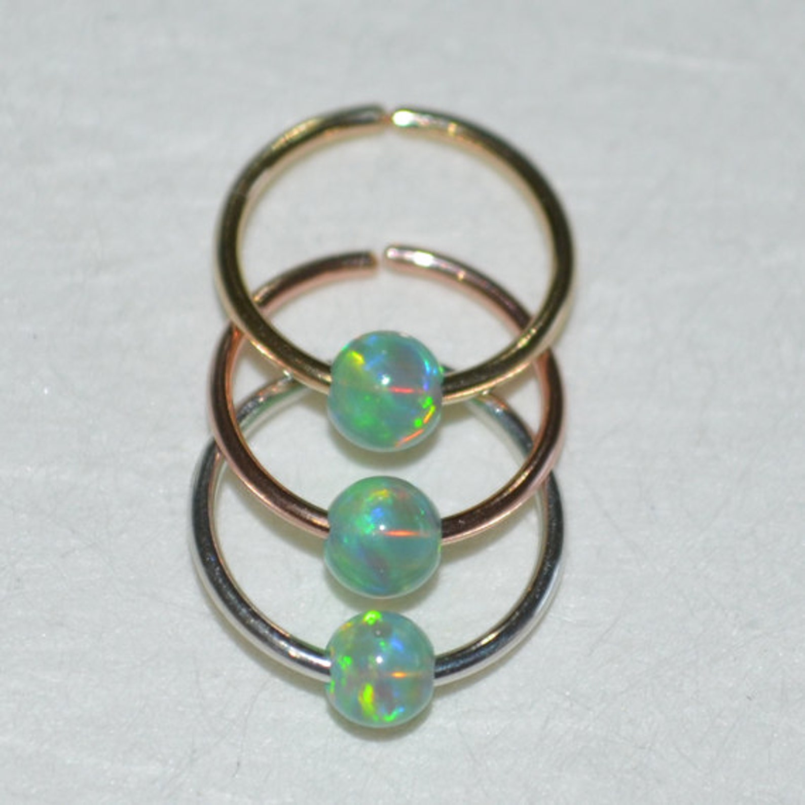 Silver Nose Ring 20g - Tragus Ring 3mm Opal - Forward Helix Earring ...