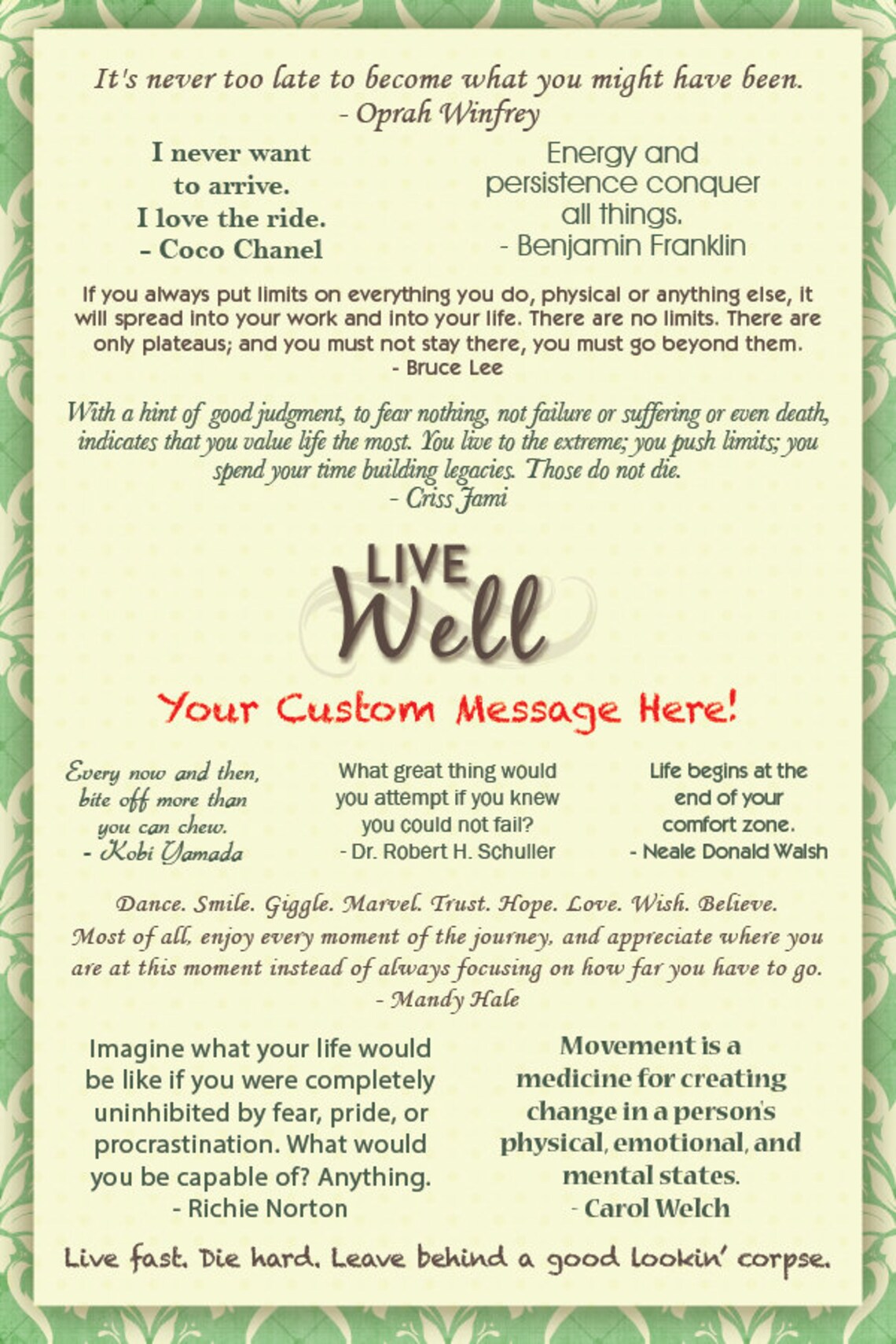 Live Well Quotes Poster Customizable - Etsy