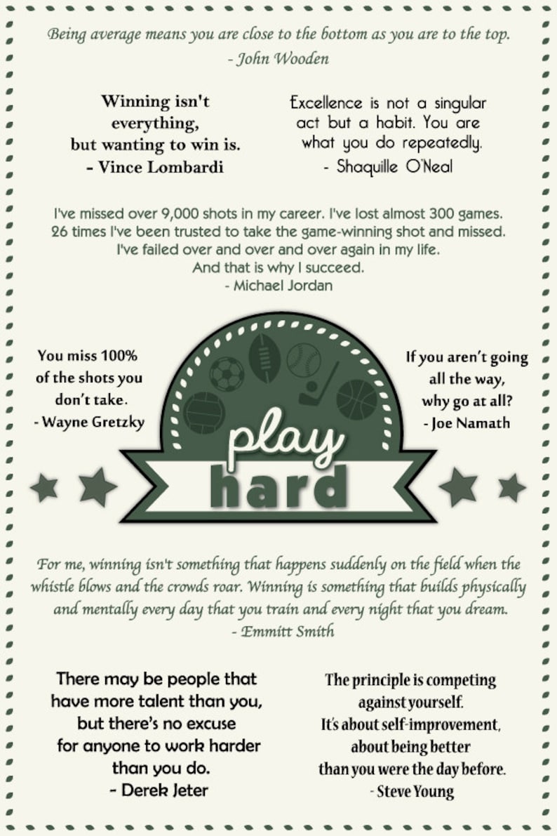 Play Hard Athletes Quotes Collection Poster - Etsy