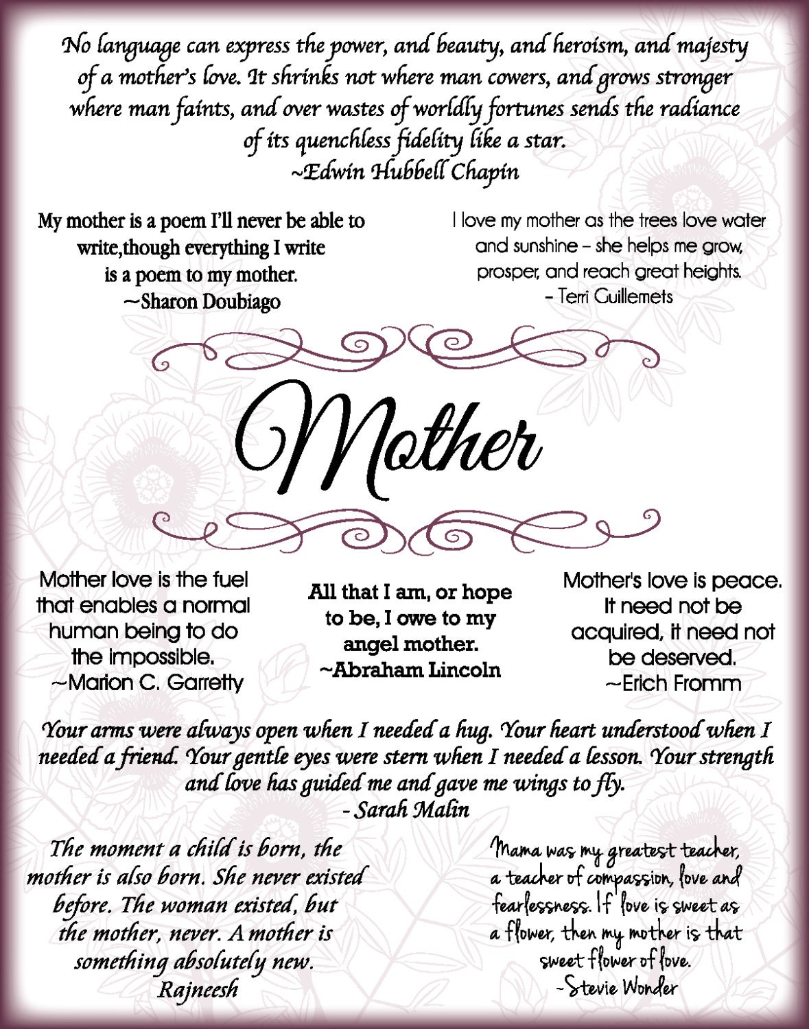 Mother Quote Poster - Etsy