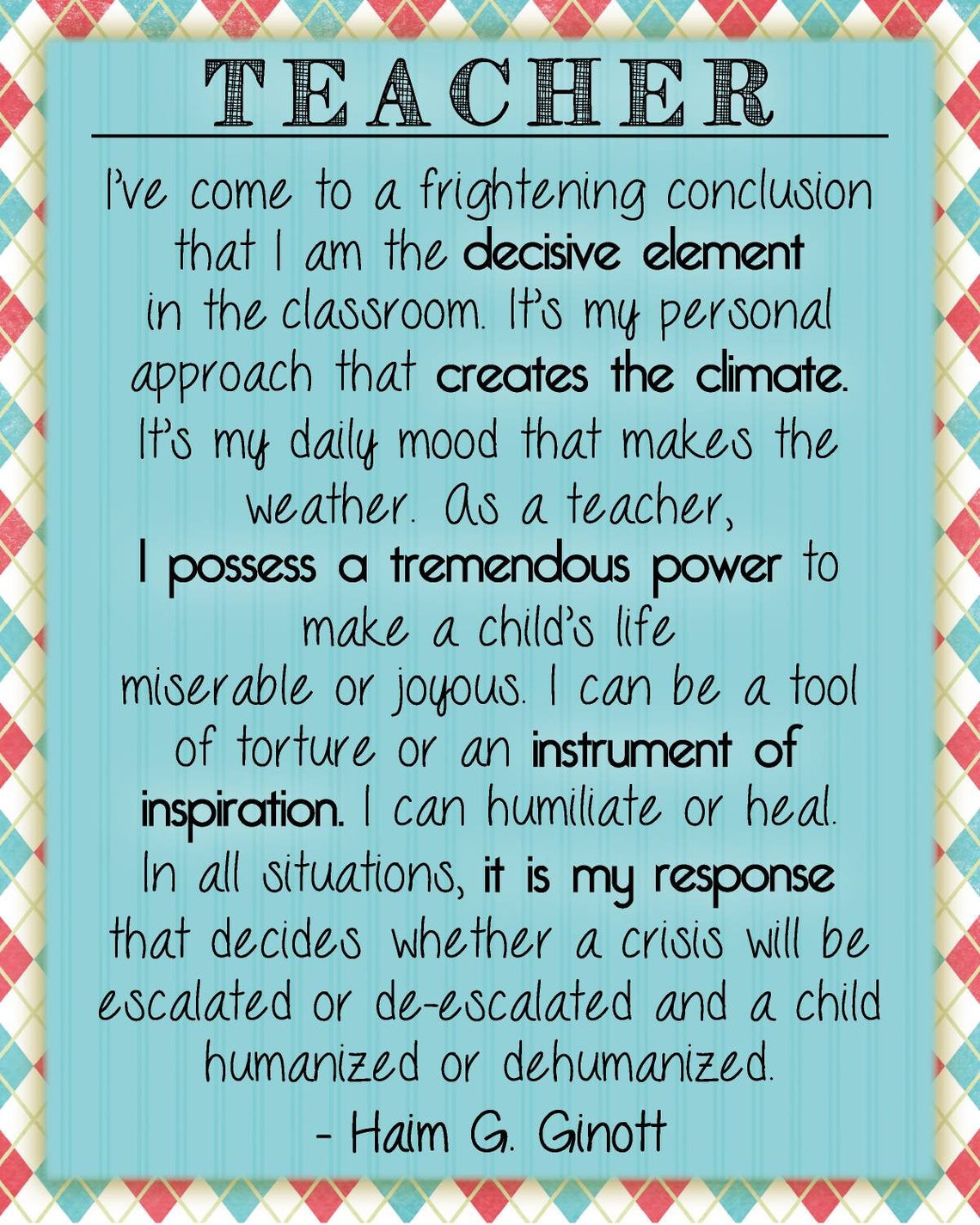 Teacher Quote Poster - Etsy