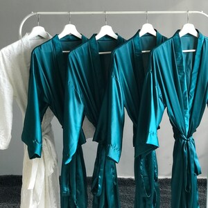 Opulent Lace Bride Robe & Chic Teal Satin Bridesmaid Robes in Ankle ...