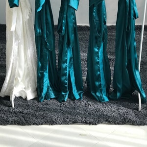 Opulent Lace Bride Robe & Chic Teal Satin Bridesmaid Robes in Ankle ...