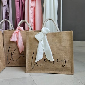 Bridesmaid Bags for Wedding Day Personalized Bridesmaid Proposal Burlap ...